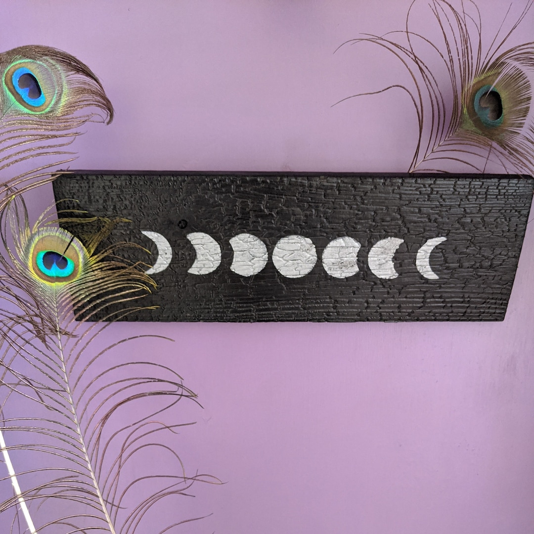 Moon Phases, Gothic Style Moon Phases, Charred Wood Wall Art, Reclaimed ...