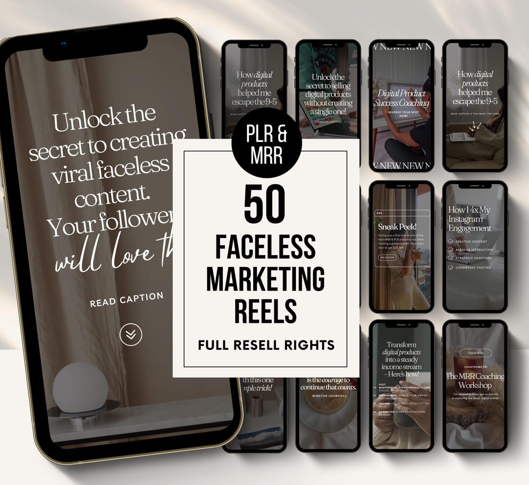 50 Faceless Marketing Reels, Faceless Video, Canva Templates, PLR MRR ...