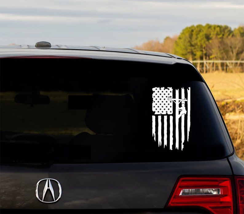 Lineman Decal | Car Window Decal | Lineman American Flag | Tumbler ...