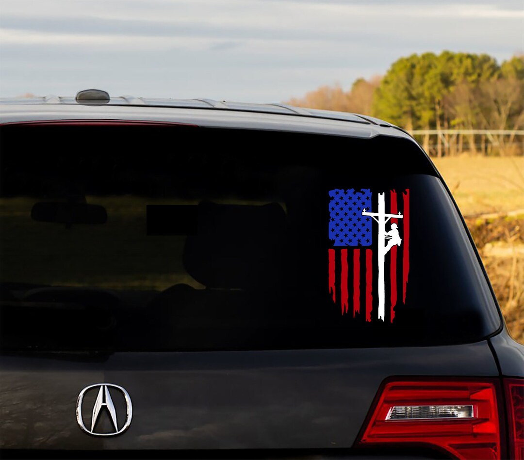 Lineman Decal | Car Window Decal | Lineman American Flag | Tumbler ...