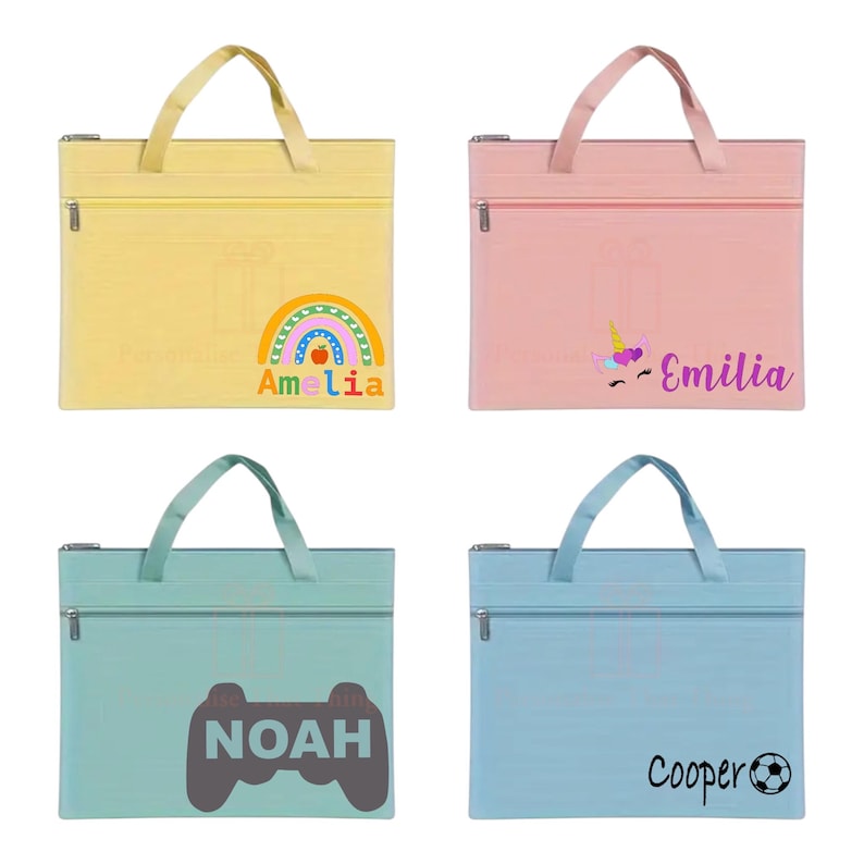 School Library Custom Name Book Bag - Rainbow / Gaming / Unicorn ...
