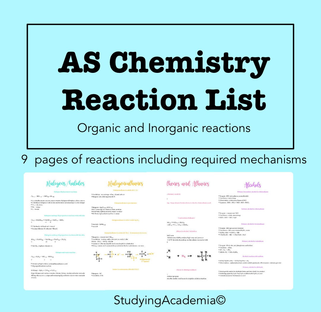 AS Chemistry Reaction List - Etsy