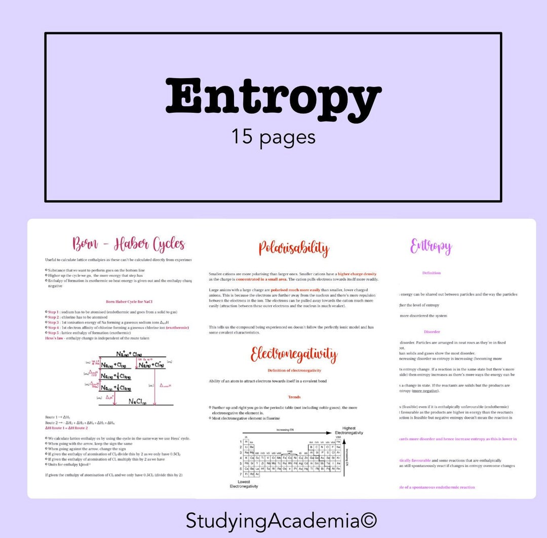 A LEVEL CHEMISTRY NOTES - Entropy - Etsy UK