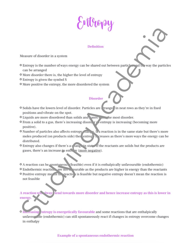 A LEVEL CHEMISTRY NOTES Entropy - Etsy 日本