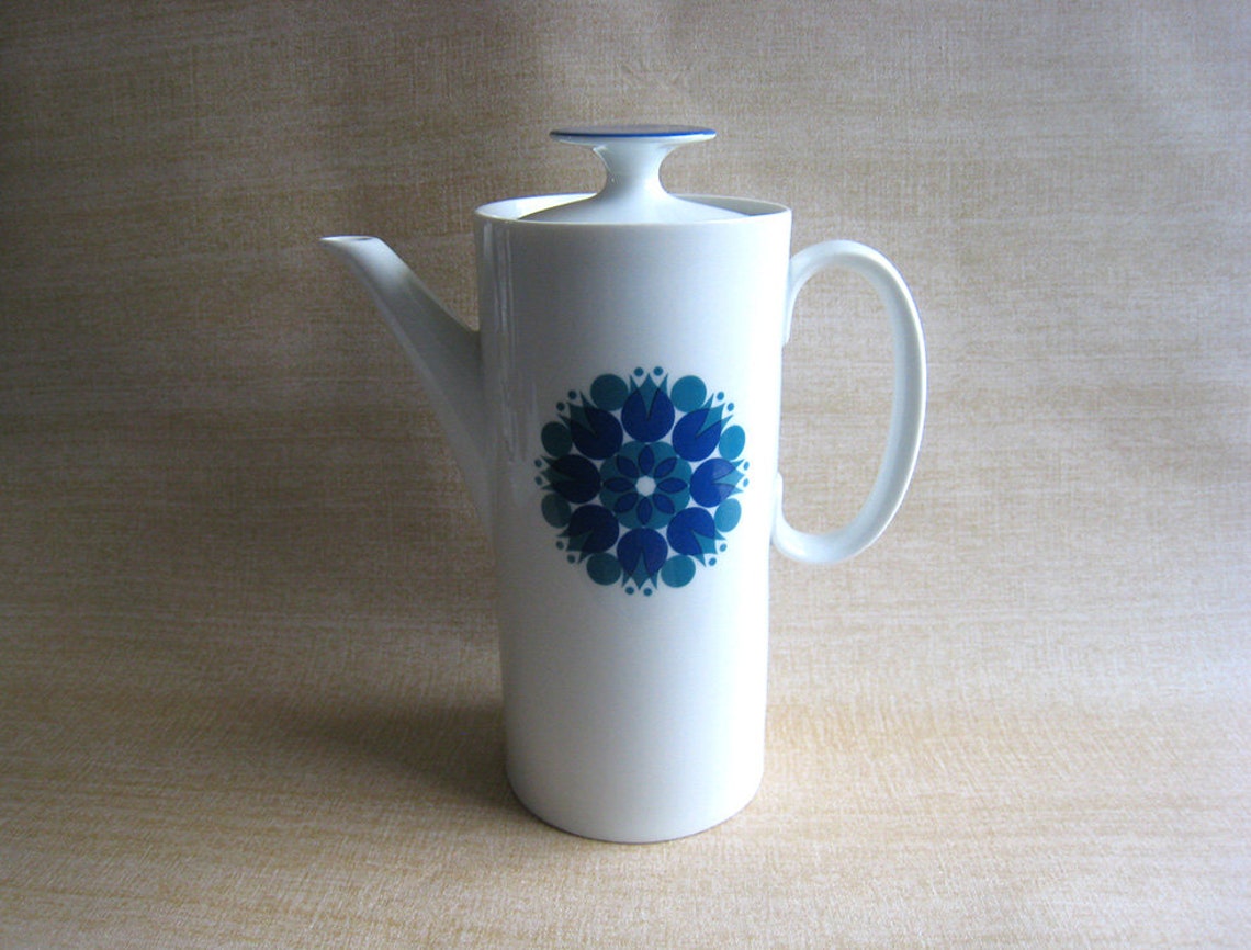 Mid Century Thomas Germany Porcelain Tulips Coffee Pot in Greens and ...