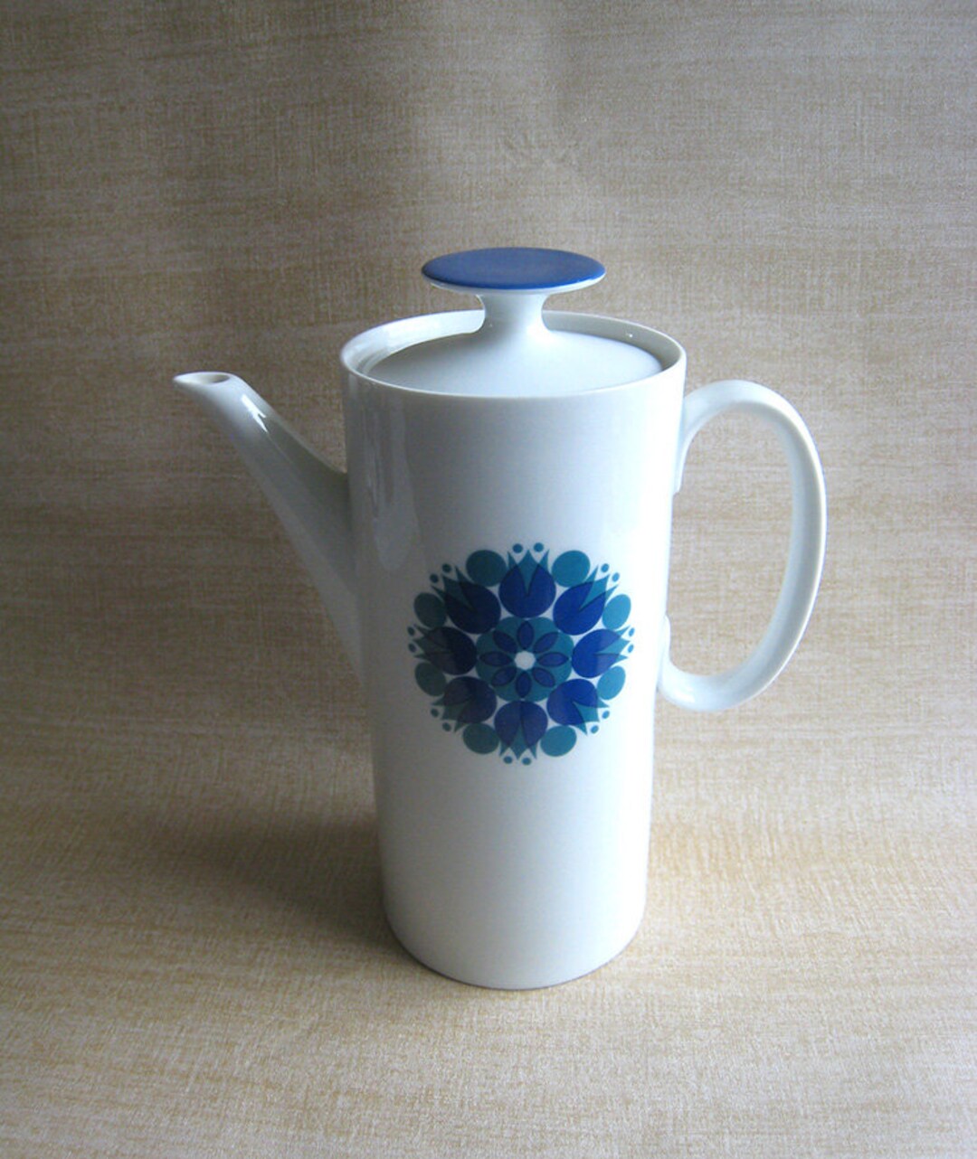 Mid Century Thomas Germany Porcelain Tulips Coffee Pot in Greens and ...