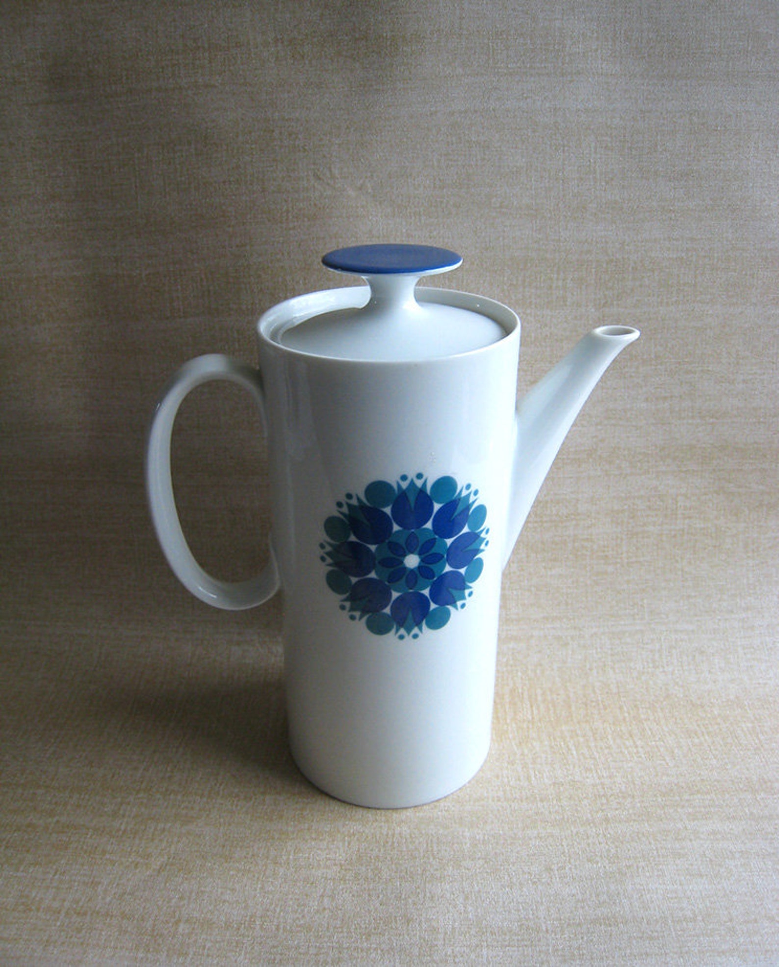 Mid Century Thomas Germany Porcelain Tulips Coffee Pot in Greens and ...