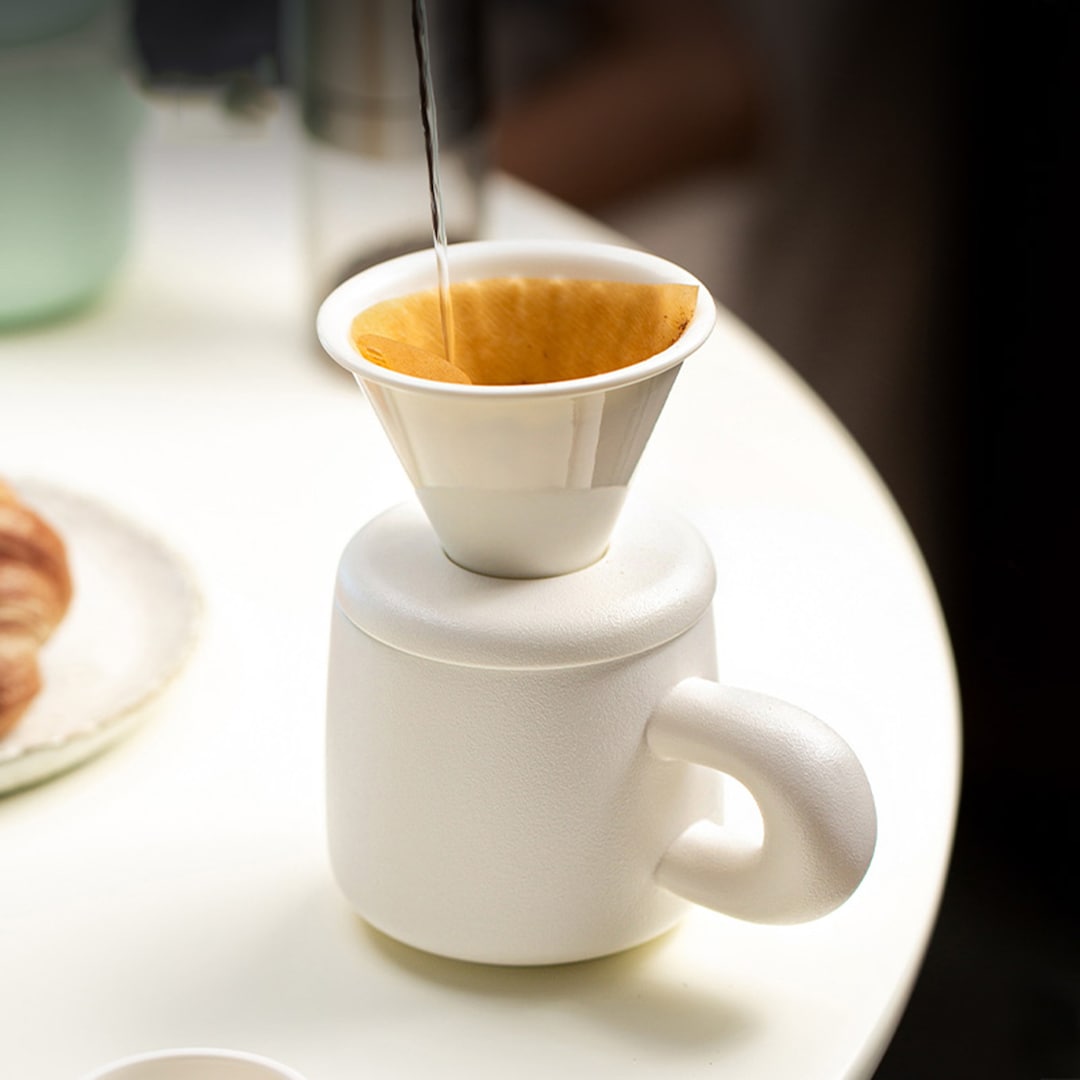 8 Oz Ceramic Pour-over Coffee and Tea Cup With Infuser - Wide Mouth, 3 ...