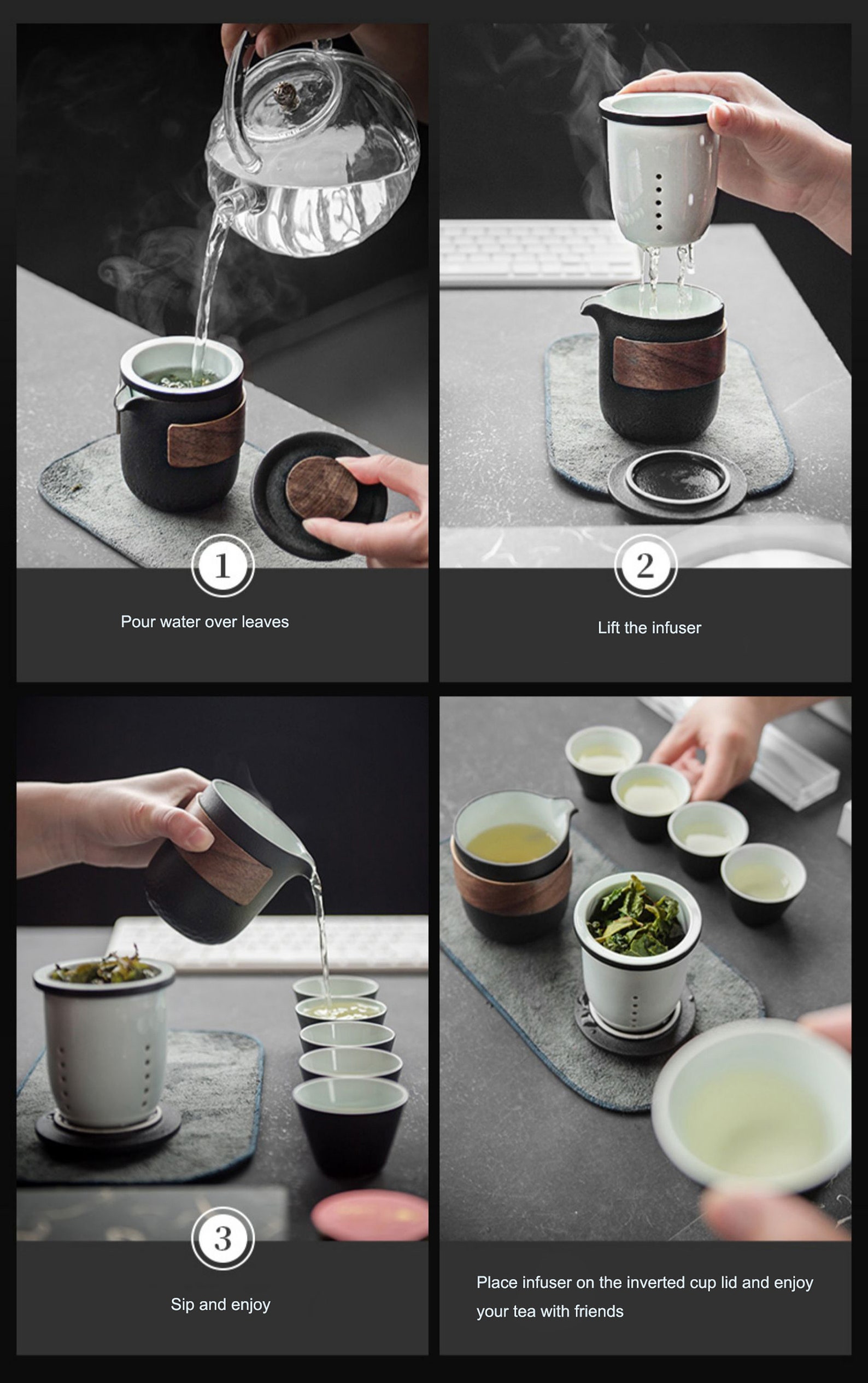 Ceramic Teapot with 5 pcs Cups Portable Travel Tea Set with | Etsy