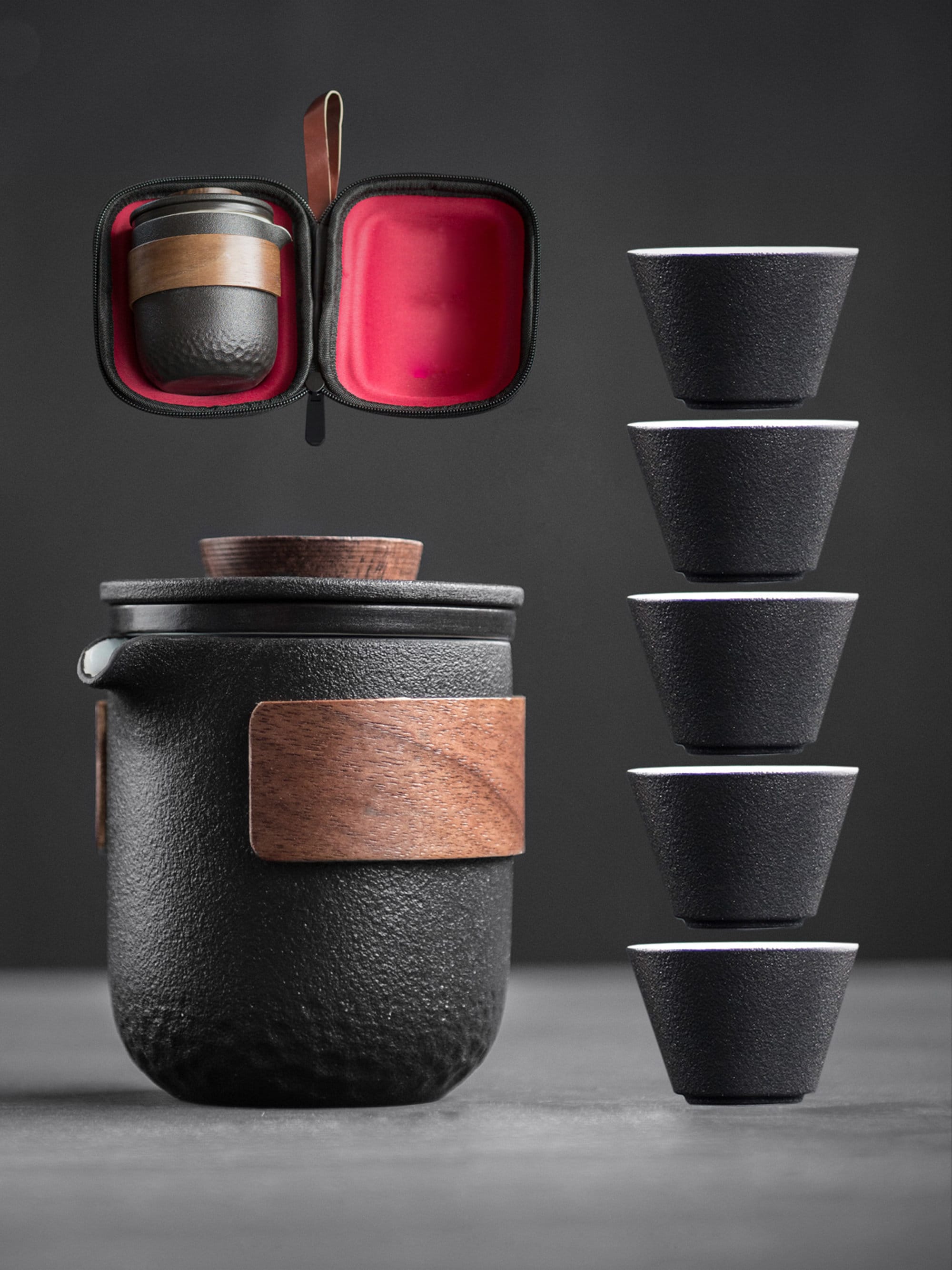 Ceramic Teapot with 5 pcs Cups Portable Travel Tea Set with | Etsy