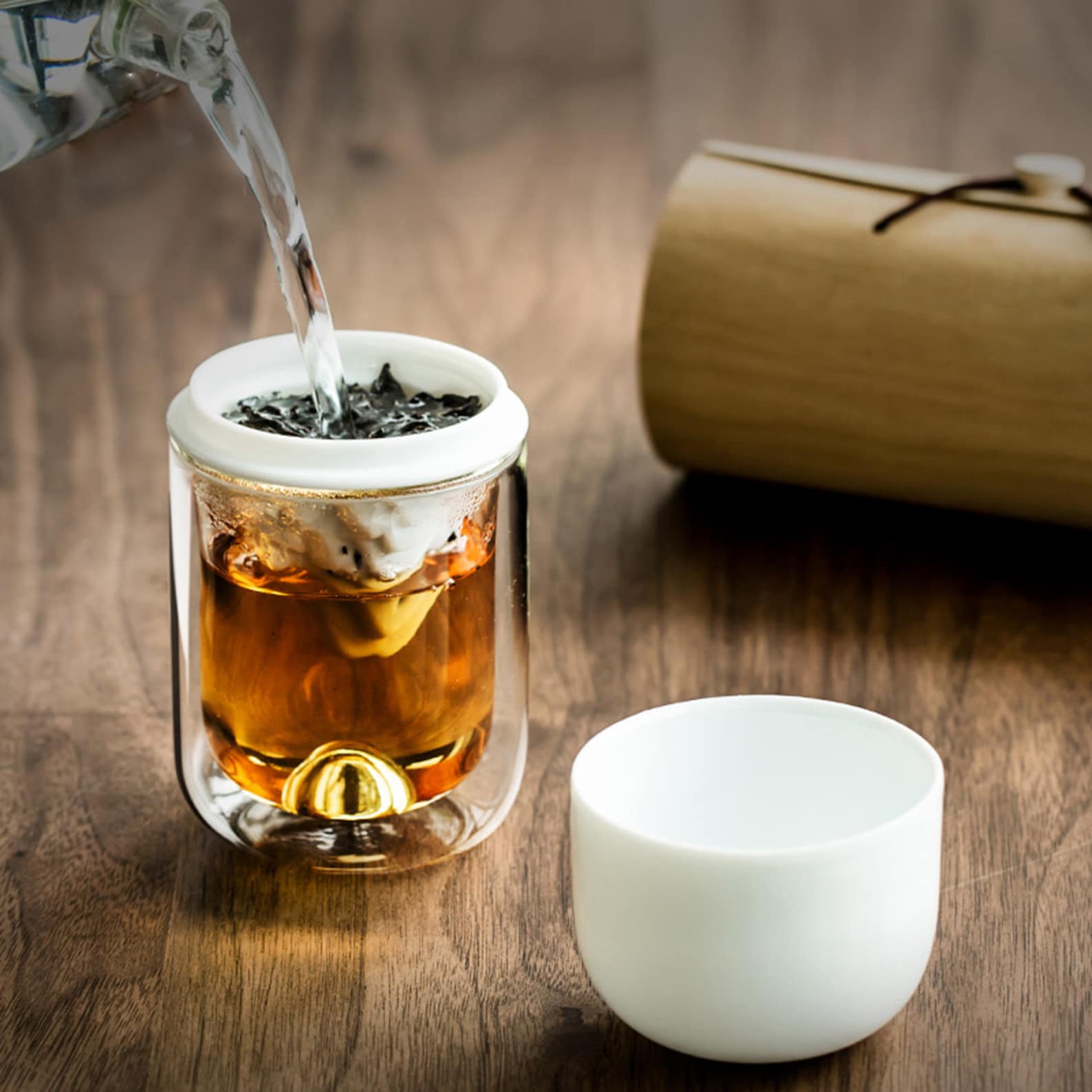 All-in-one Travel Set Glass Teapot & Ceramic Cup With Ceramic Infuser ...