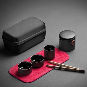 Portable Ceramic Travel Tea Set With Teapot, 3 Cups, and Carrying Case ...