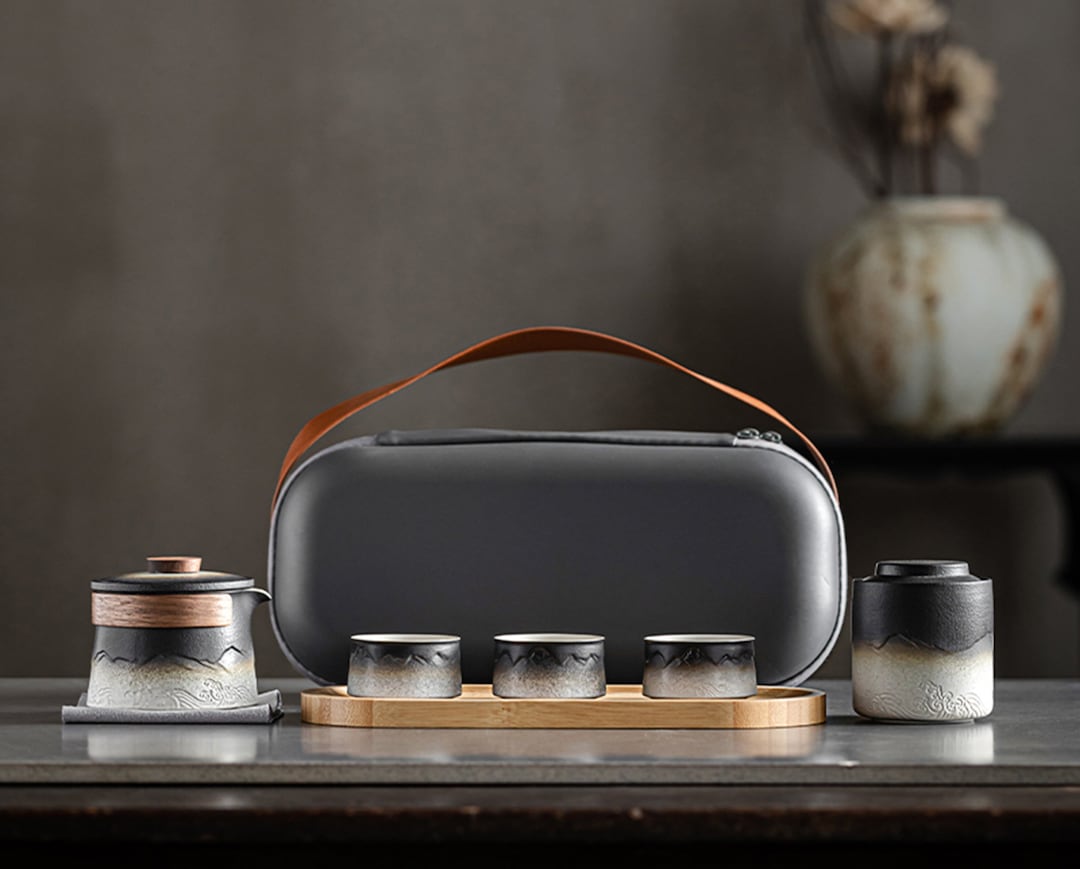 Ceramic Travel Tea Set | Portable Outdoor Teaware Kit With Tray & Tea ...