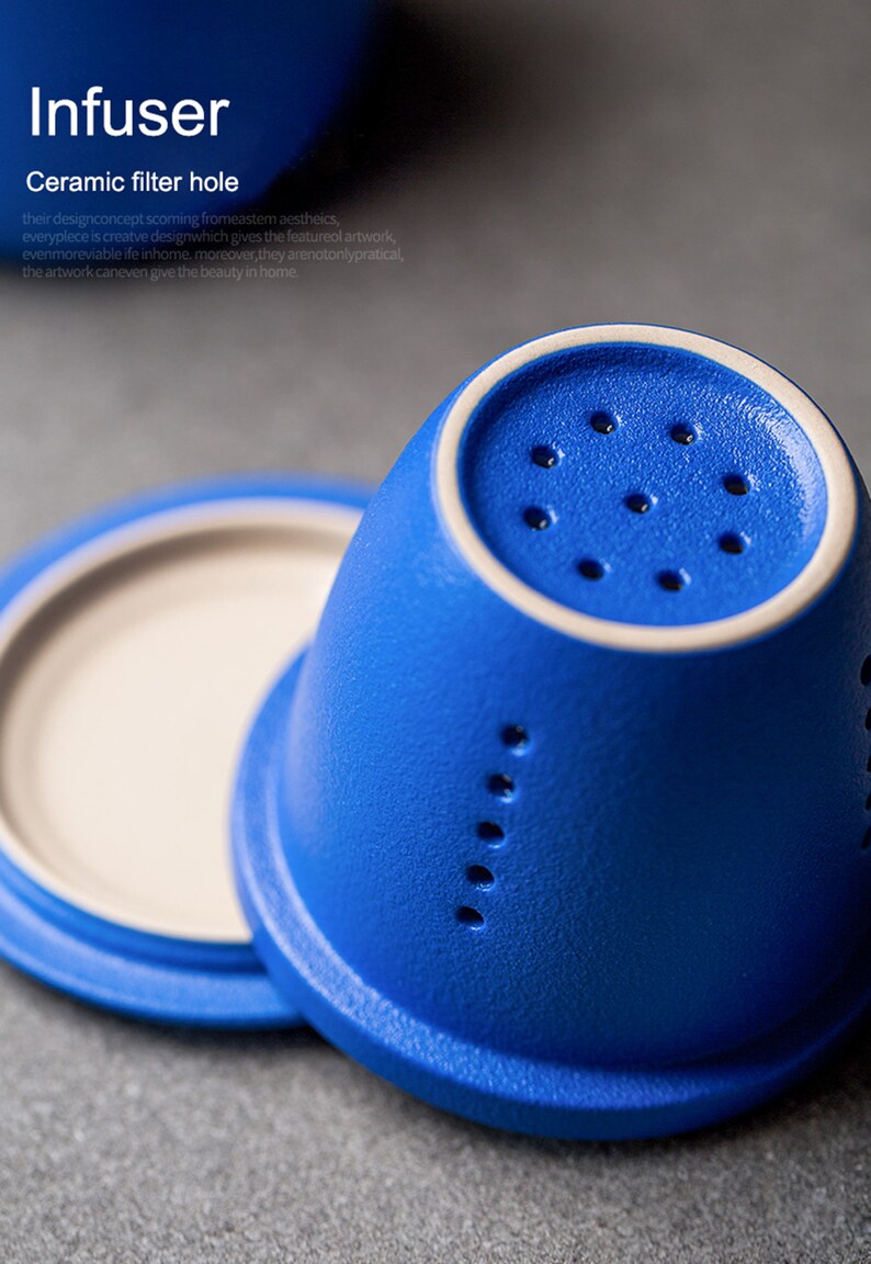 Ceramic Blue Tea Cup Infuser Mug With Lid and Infuser,7 OZ ,tea-for-one ...