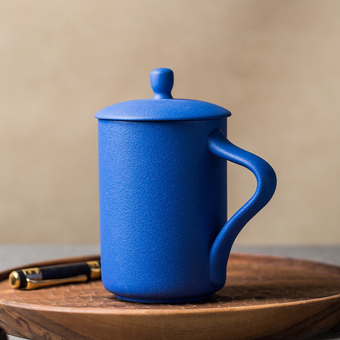 Chinateagifts Ceramic Blue Mug Tea Cup With Lid,9 OZ - Etsy