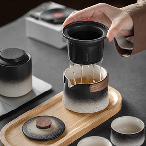Ceramic Travel Tea Set | Portable Outdoor Teaware Kit With Tray & Tea ...