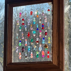 Beaded Suncatcher Hanging Framed Chickenwire Wall and Window Decor ...