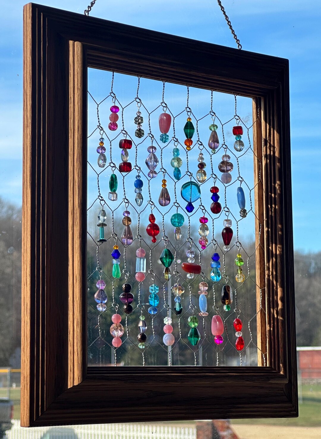 Beaded Suncatcher Hanging Framed Chickenwire Wall and Window Decor ...