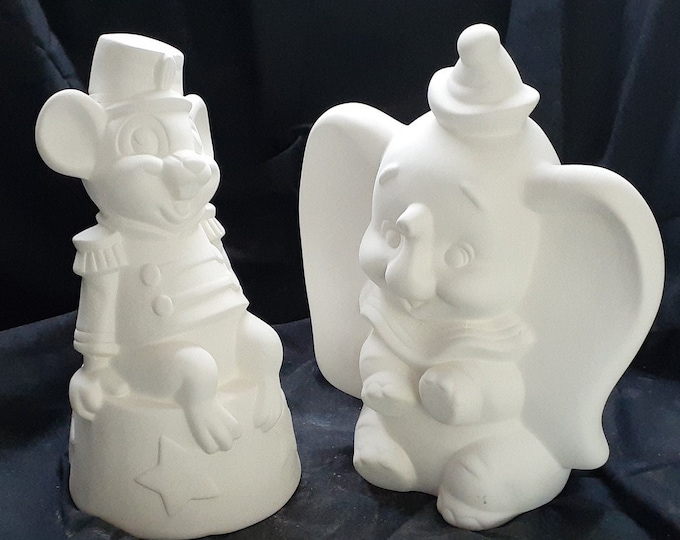 Bisque Disney Characters, Unpainted Dumbo and Timothy Q. Mouse, Paint ...
