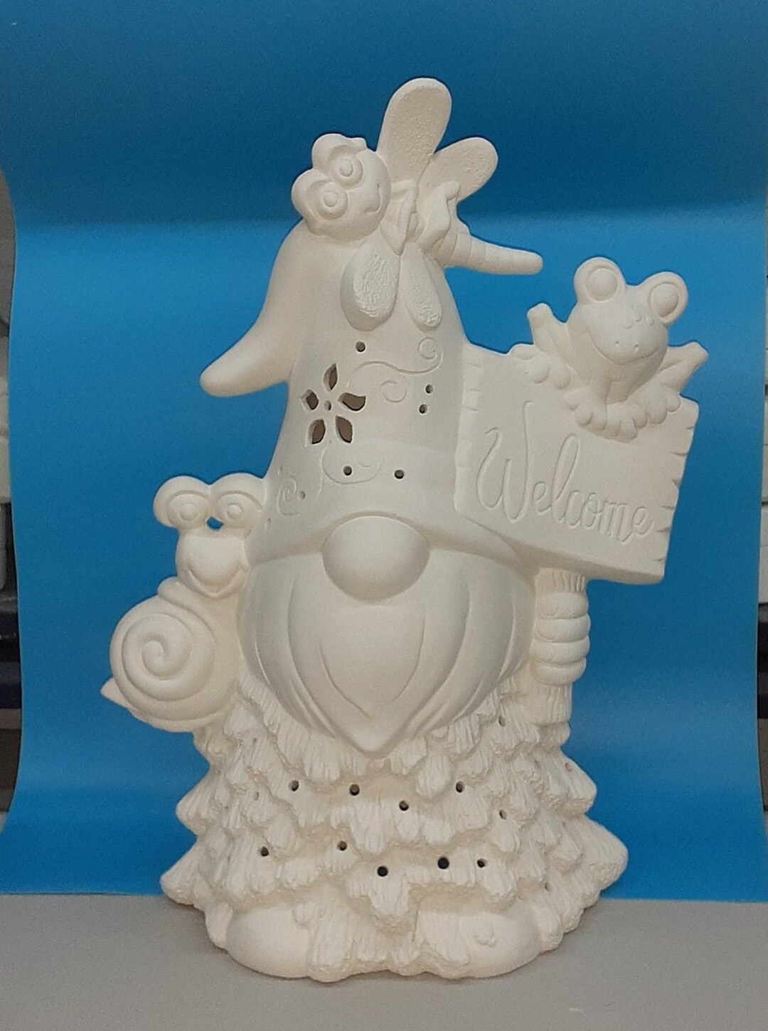 Bisque Welcome Gnome, Illuminated Gnome, Large Aripine Gnome, Gnome ...