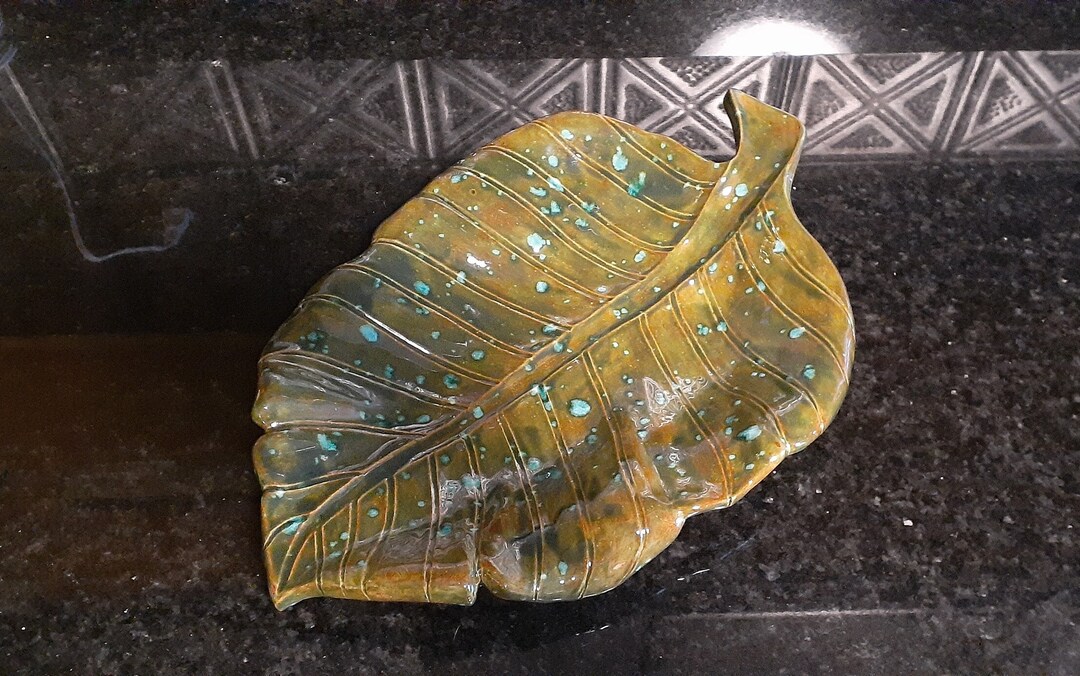 Ceramic Large Leaf Dish, Glazed Leaf Shaped Serving Tray, Bisque Leaf ...