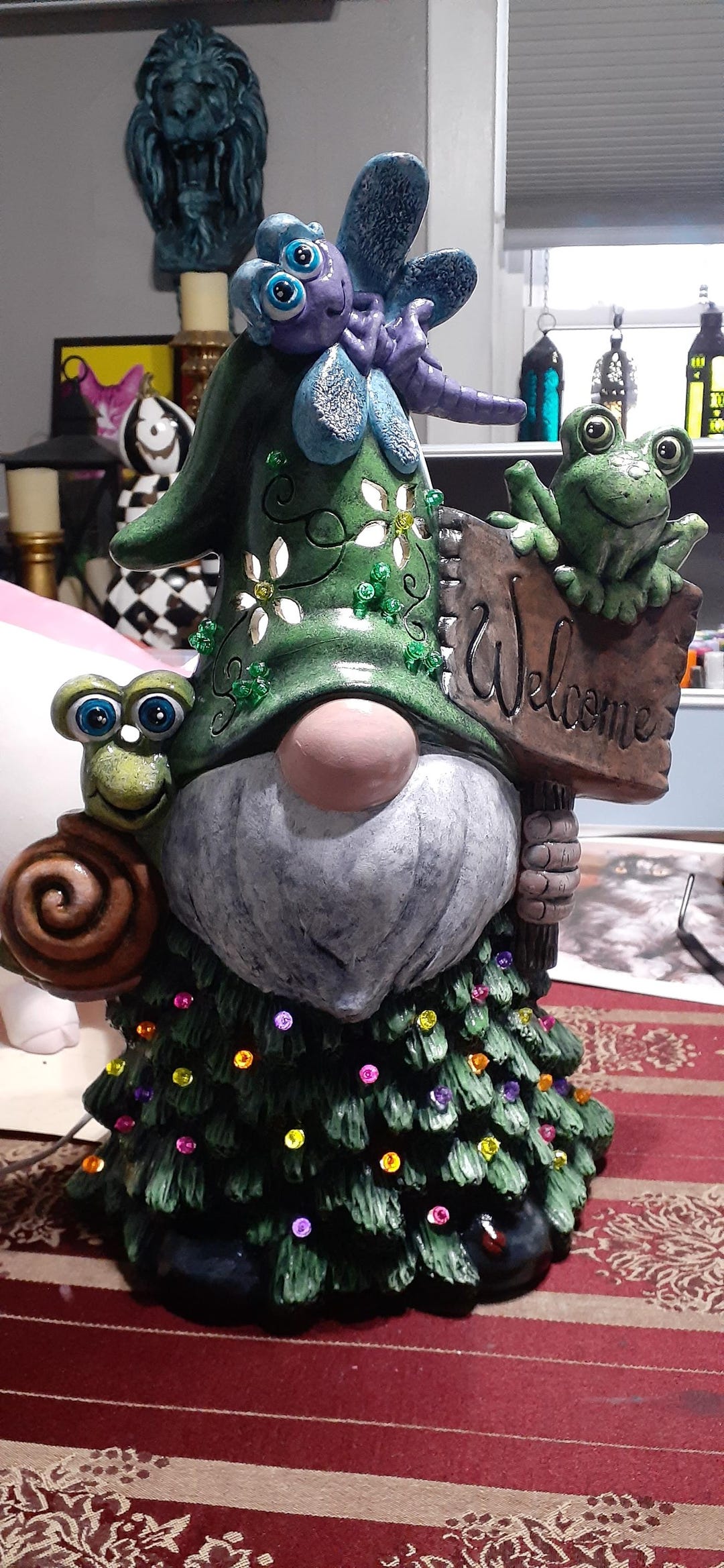 Bisque Welcome Gnome, Illuminated Gnome, Large Aripine Gnome, Gnome ...