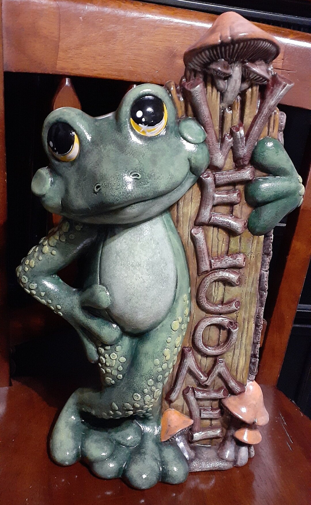 Bisque Welcome Frog, Hand Painted Ceramic Frog With Welcome Sign, Paint ...