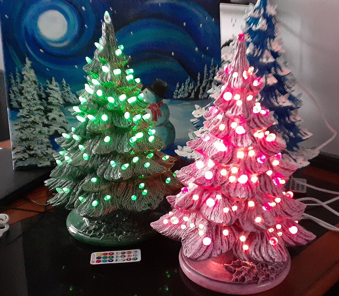16" Ceramic Christmas Trees, Kiln Glazed & Hand Painted Ceramic ...