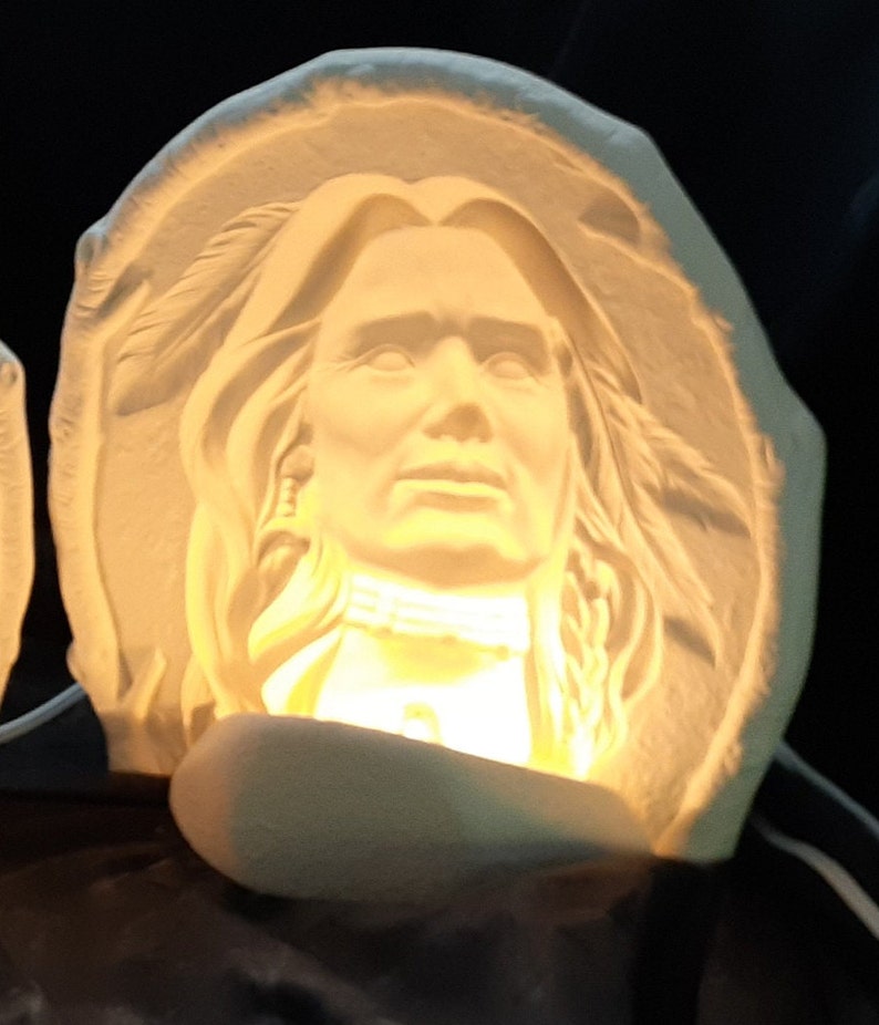 Bisque Native American Figure Head Lamps, Native American Ceramic Night ...