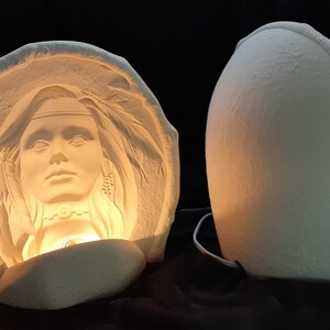 Bisque Native American Figure Head Lamps, Native American Ceramic Night ...