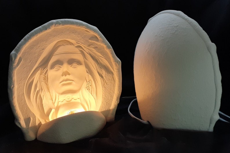 Bisque Native American Figure Head Lamps, Native American Ceramic Night ...