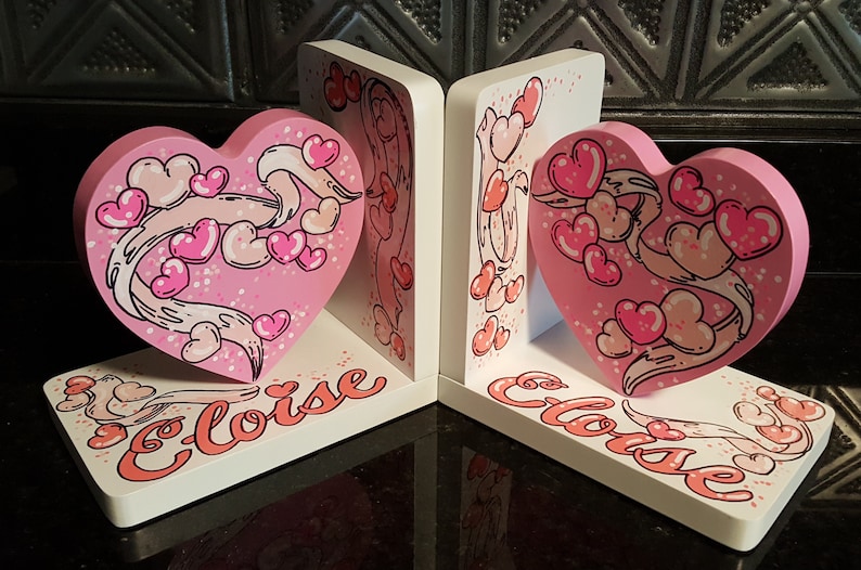 Personalized Wooden Bookends,heart Shaped Bookends, Honey Wood Quarter ...