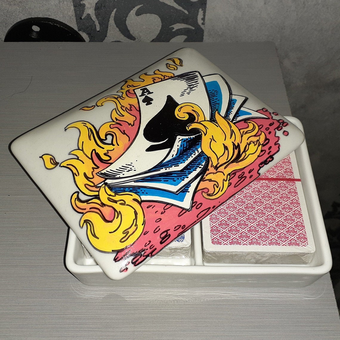 Playing Card Holder Hand Painted Personalized 2-section - Etsy