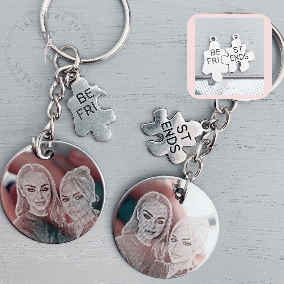 Matching Best Friend Engraved Photo Keyrings Keychains Engraved Keyring ...