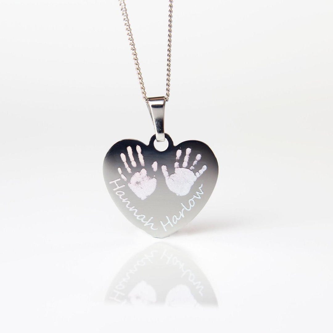 Sibling Handprint Engraved Necklace | Double Handprint Footprint Name ...