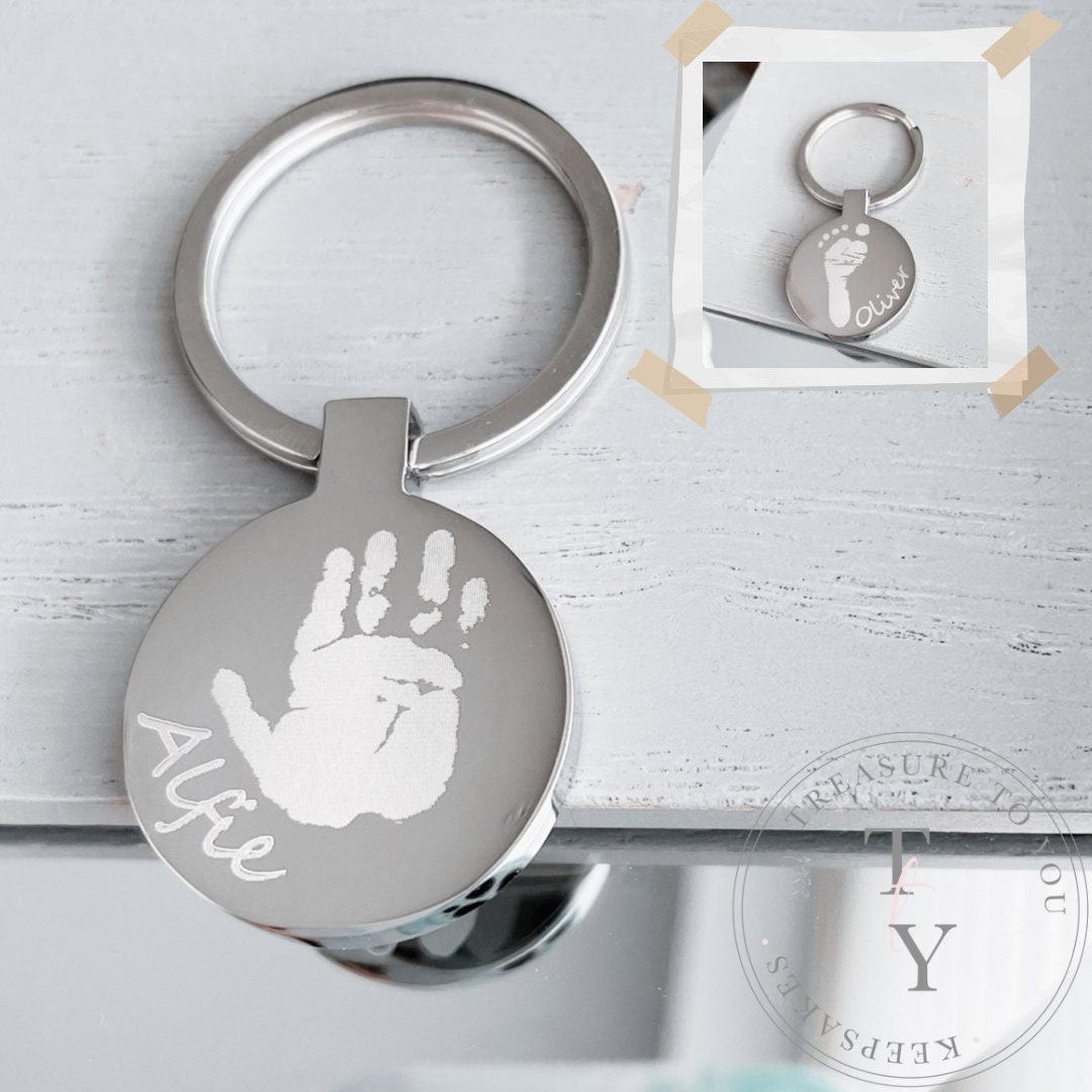 Engraved Handprint Footprint Keyring Keychain Sibling Handprint ...