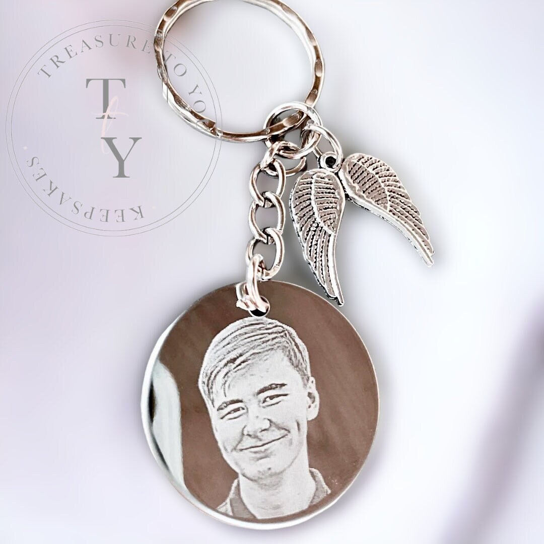 Photo Engraved Key Ring Key Chain Angel Wing Keyring, Memorial Keyring ...