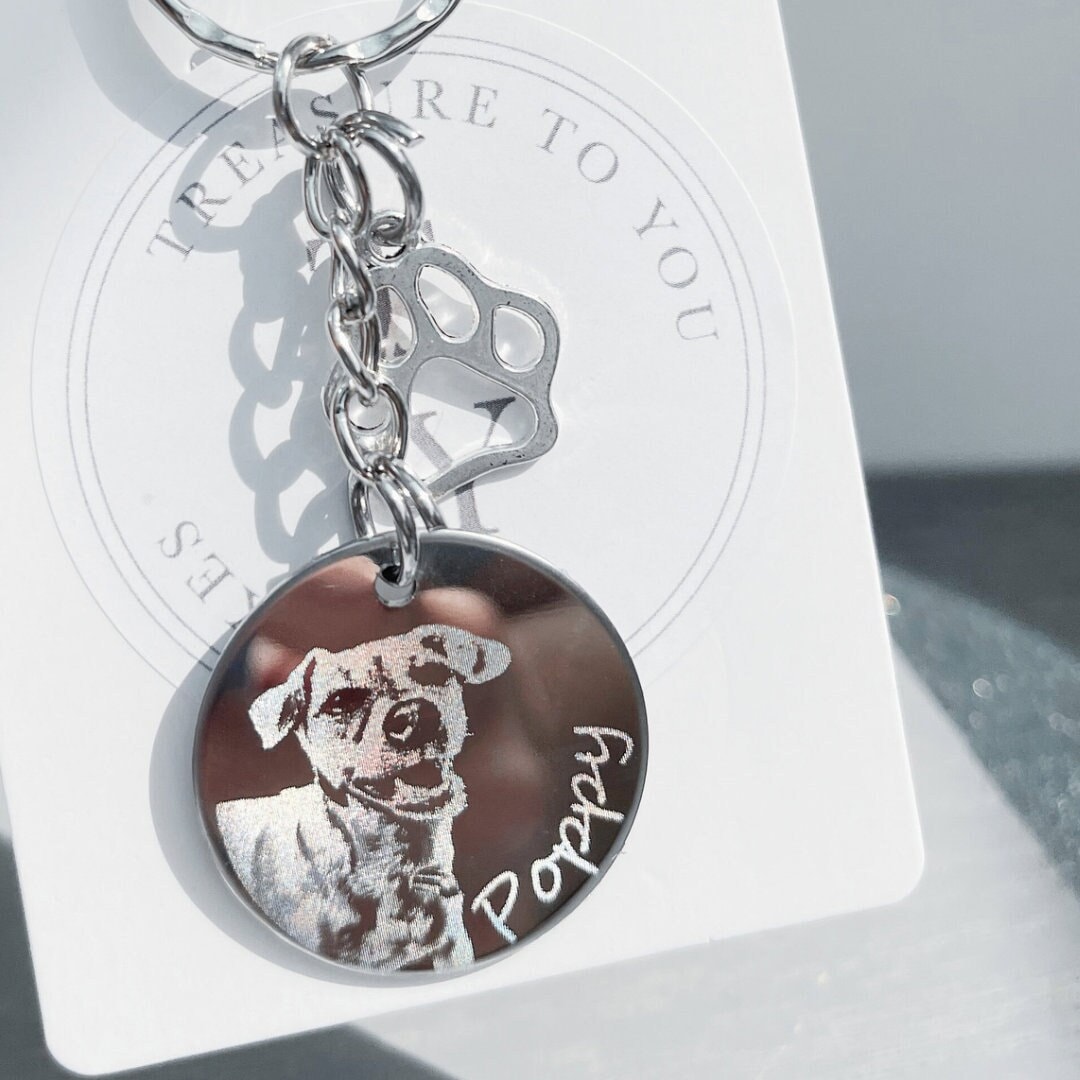 Engraved Photo Dog Keyring Keychain With Name Personalised Dog Keyring ...