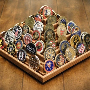 Oak Wood Challenge Coin Display Stand: Spinning Pyramid, Veteran Made ...