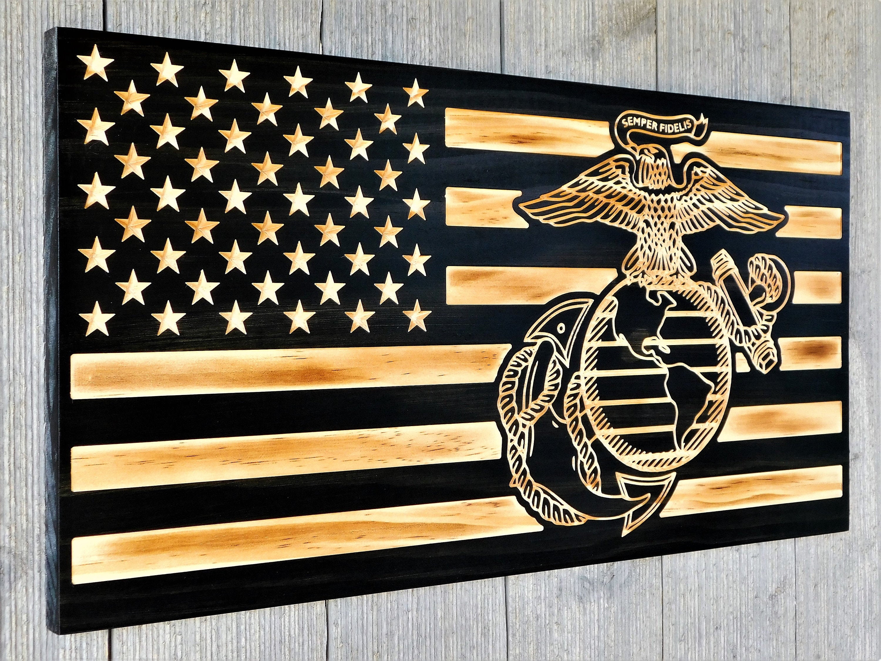 USMC Wooden American Flag Personalized Military Retirement - Etsy Norway