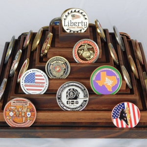 Walnut Wood Challenge Coin Display Stand: Spinning Pyramid, Veteran ...