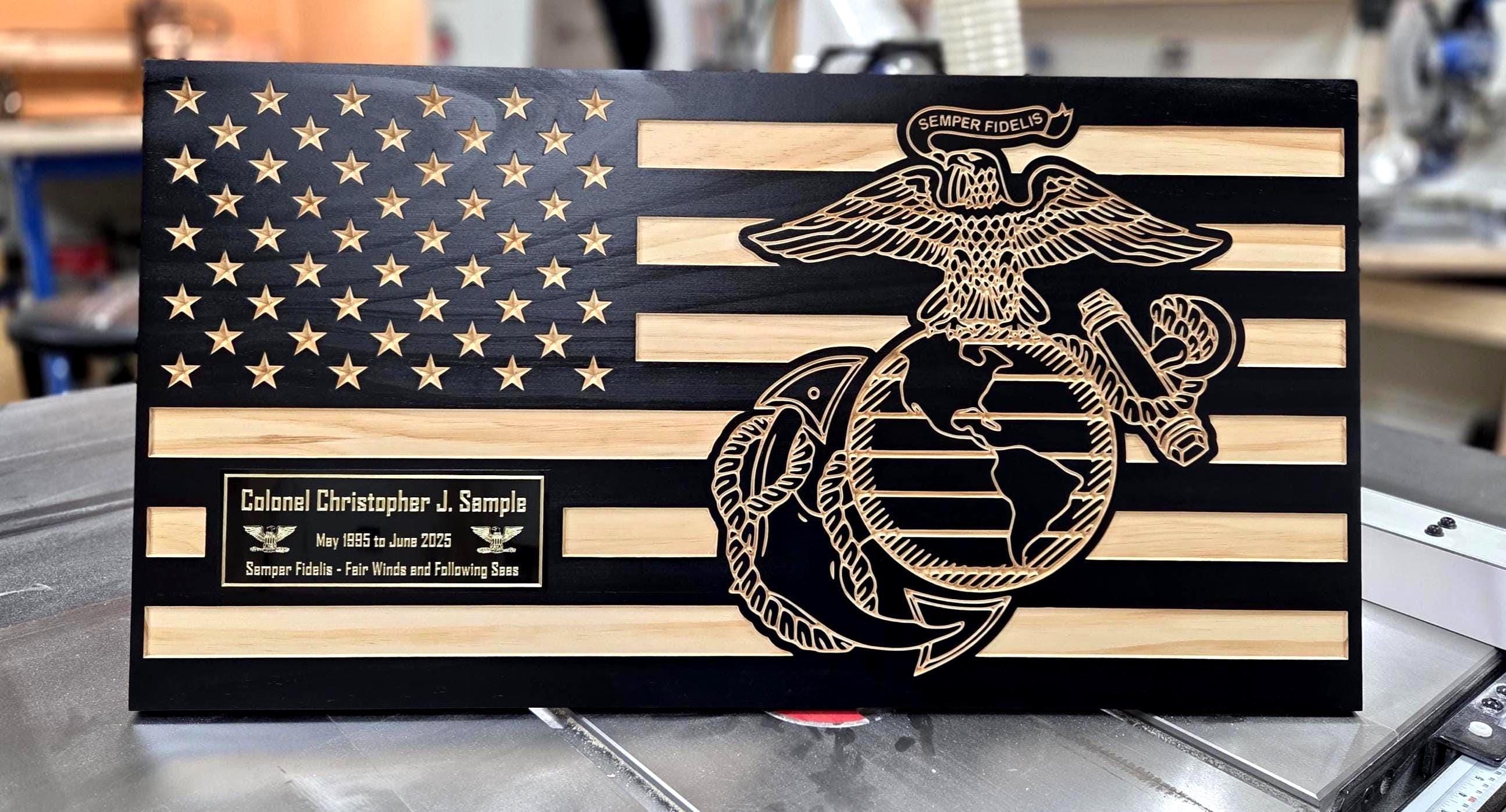 USMC Wooden American Flag: Personalized Military Retirement Gift - Etsy