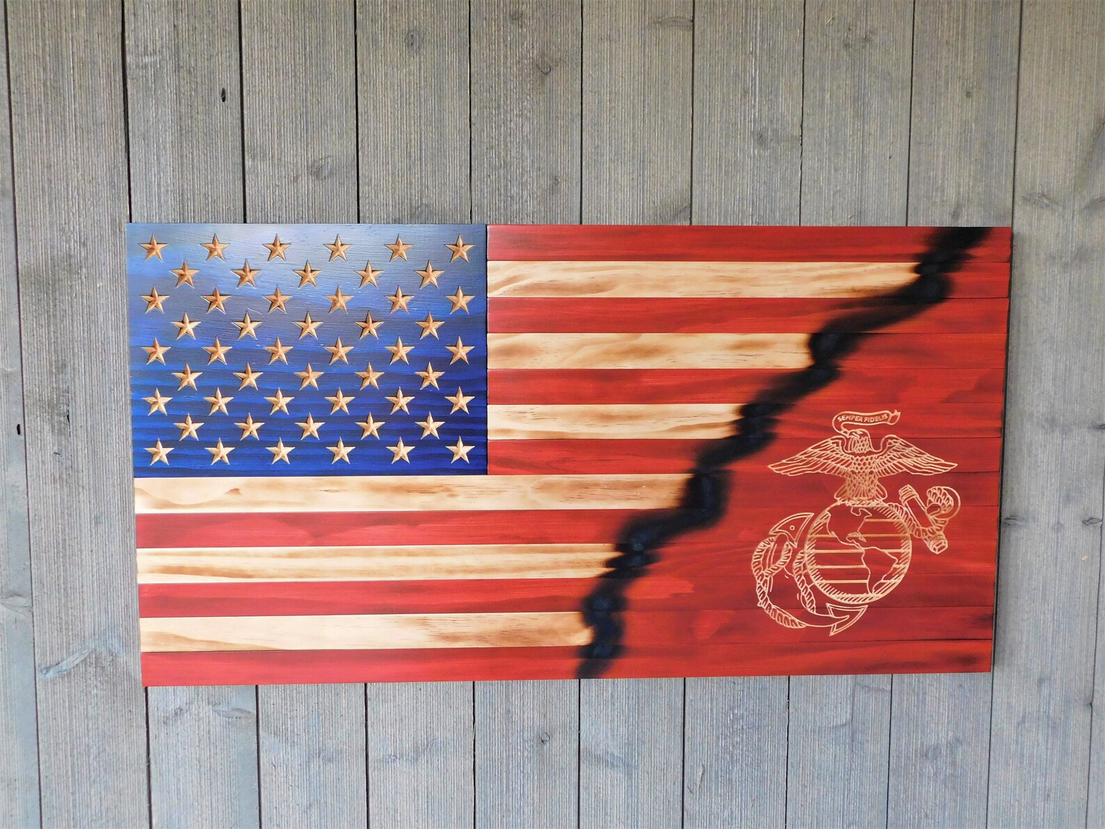 USMC Wooden Flag: Veteran Made Rustic American Flag (19.5x37) - Etsy