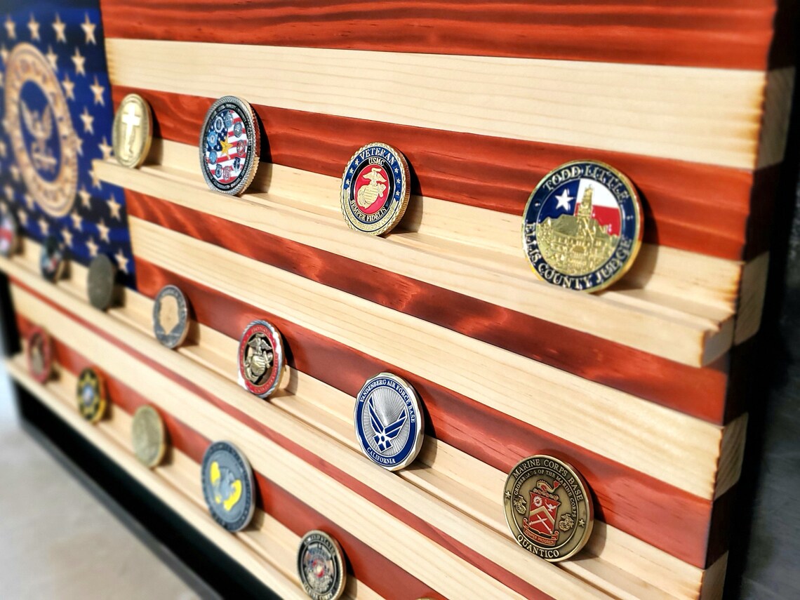 Challenge Coin Display 19.5x32 Rustic American Flag USMC | Etsy