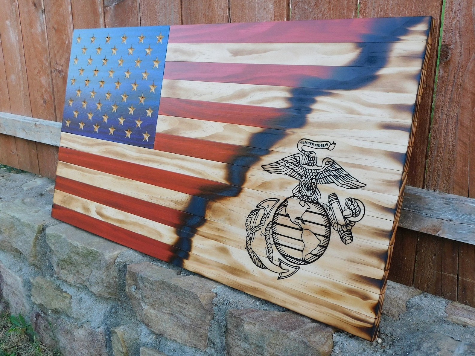 Marine Corps Wooden Flag 19.5x37 Veteran Made USMC Flag | Etsy