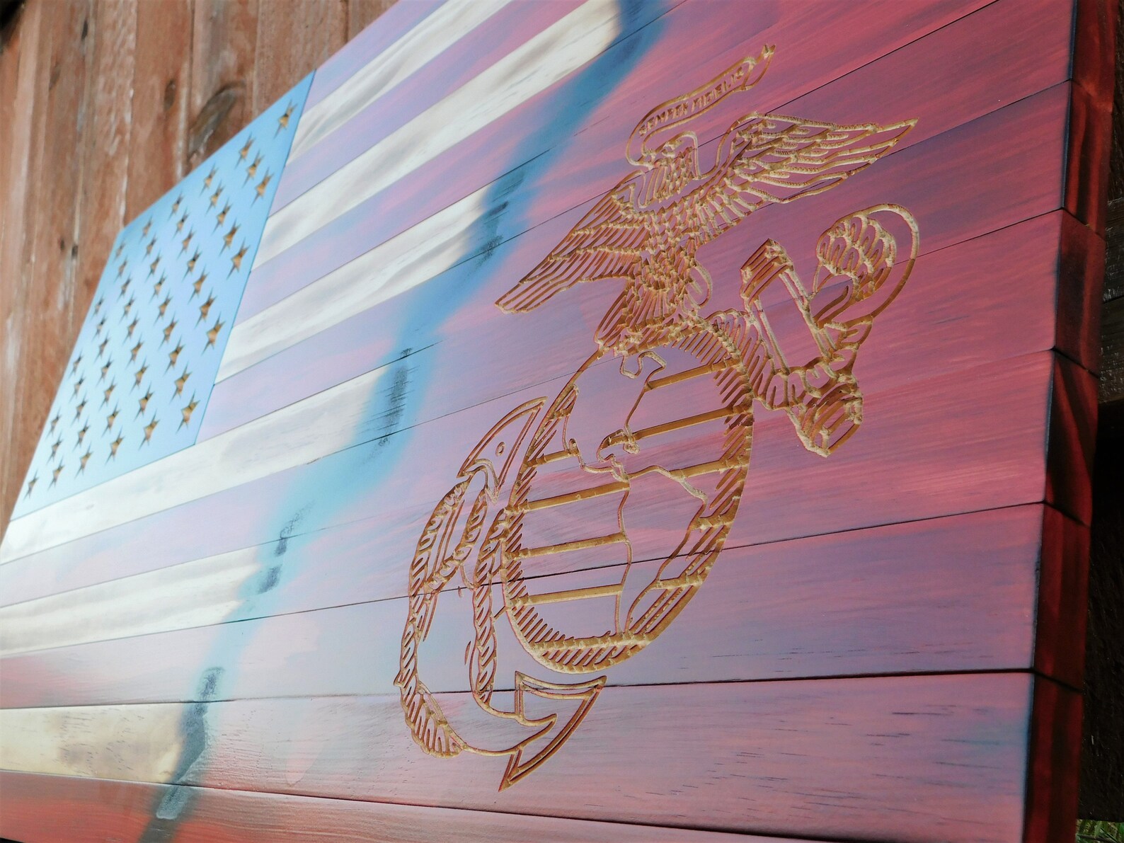 USMC Wooden Flag: Veteran Made Rustic American Flag (19.5x37) - Etsy