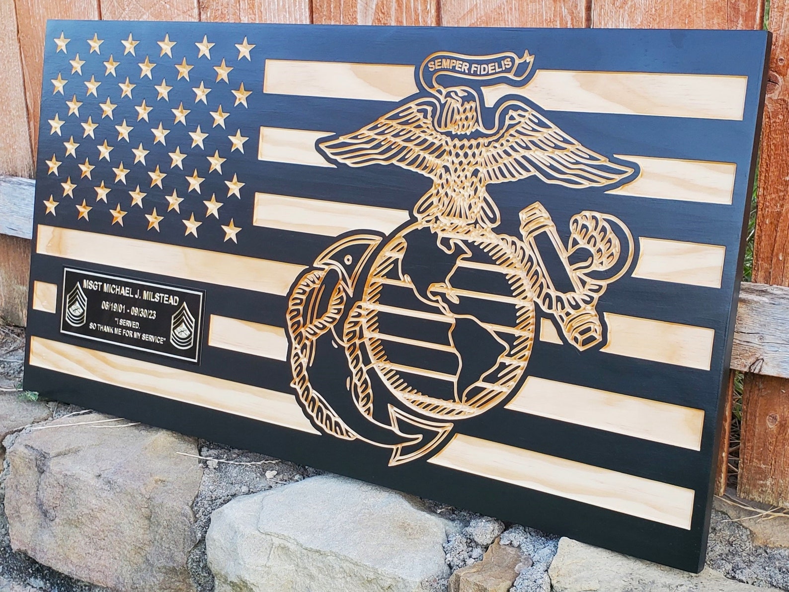 USMC Wooden American Flag: Personalized Military Retirement Gift - Etsy