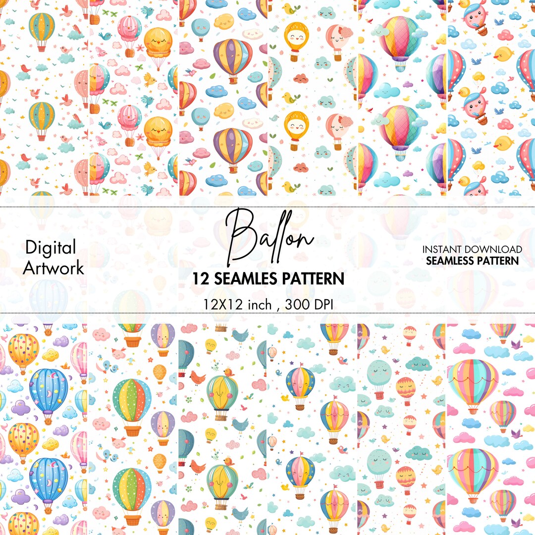 12 Seamless , Ballon Printable Paper, Digital Download, Seamless ...