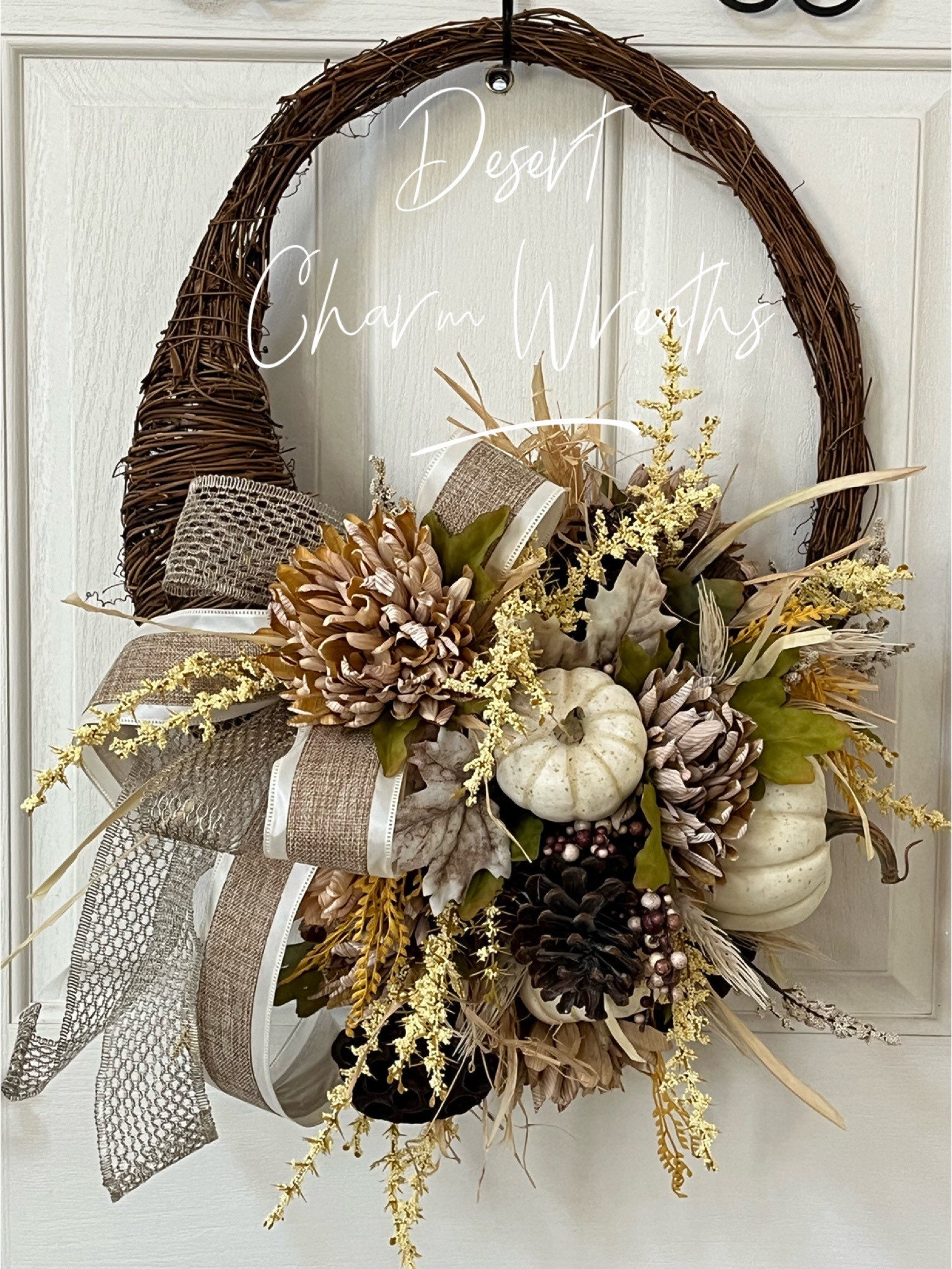 Fall Grapevine Cornucopia Wreath, Neutral Fall Wreath, Fall Wreath ...