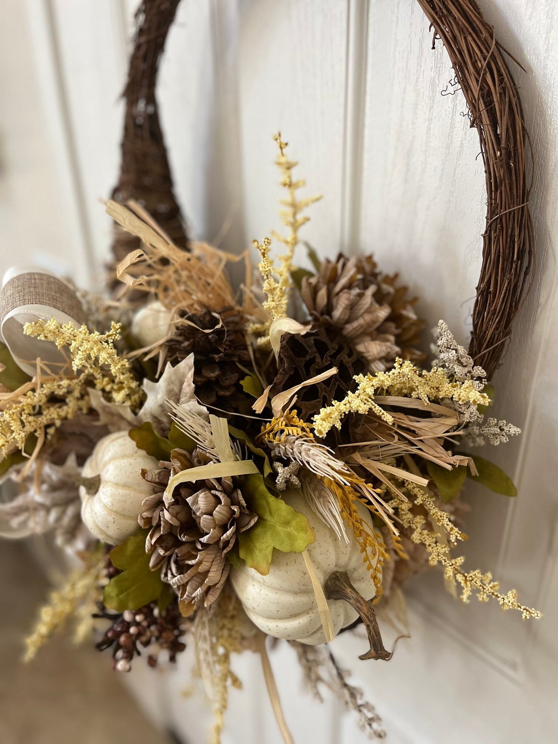 Fall Grapevine Cornucopia Wreath, Neutral Fall Wreath, Fall Wreath ...